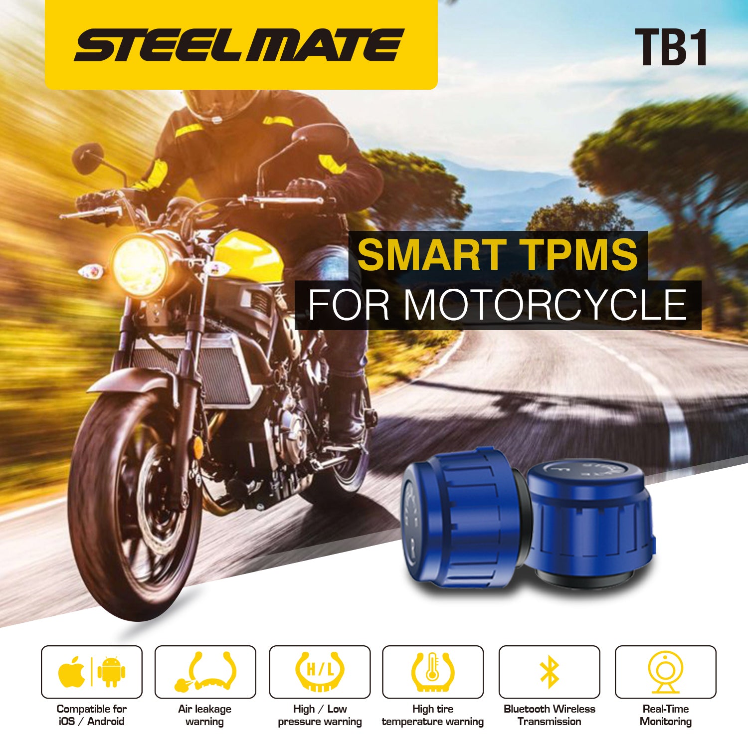 STEEL MATE 2pcs Bluetooth 5.0 Tire Pressure Monitoring System, Steelma ...