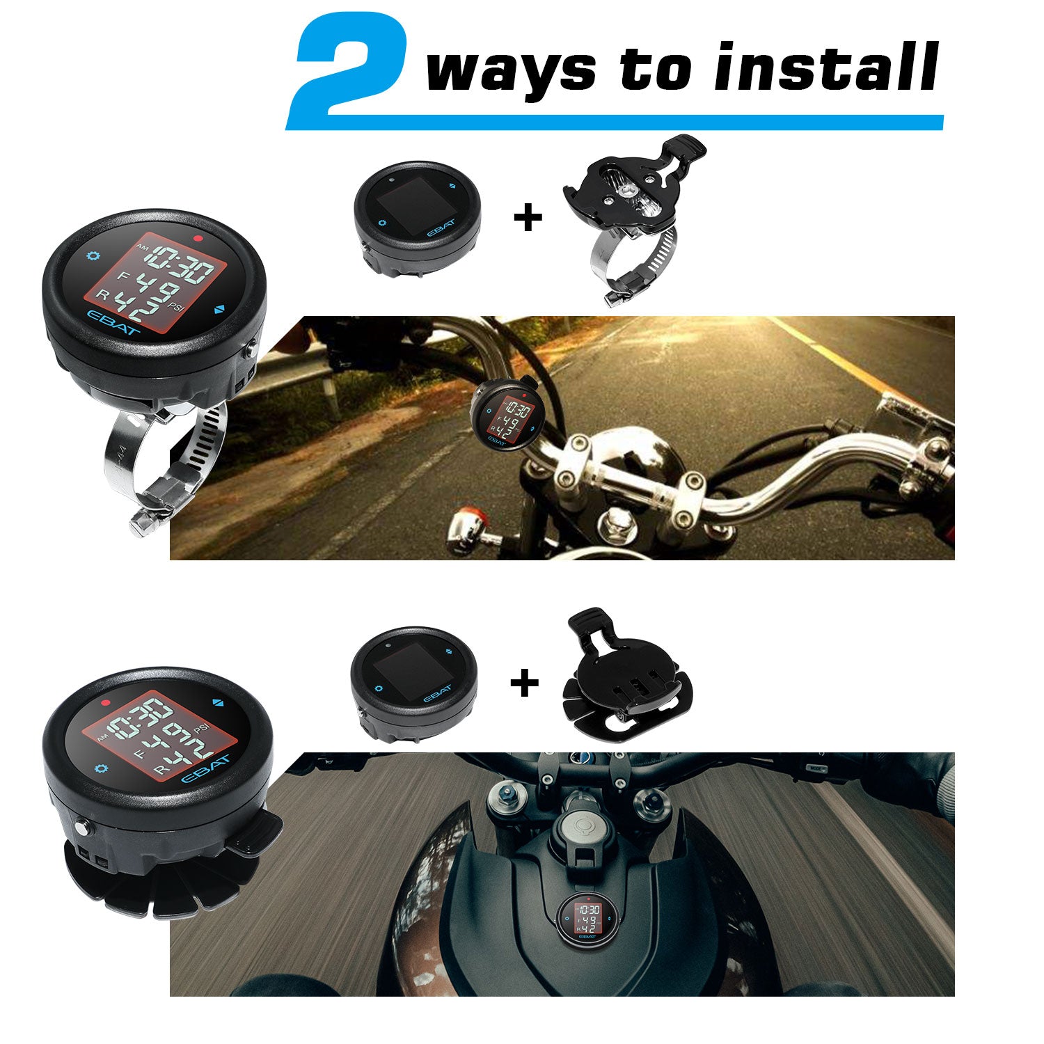 STEELMATE Universal Motorcycle LCD Screen Tire Pressure Monitor System ...