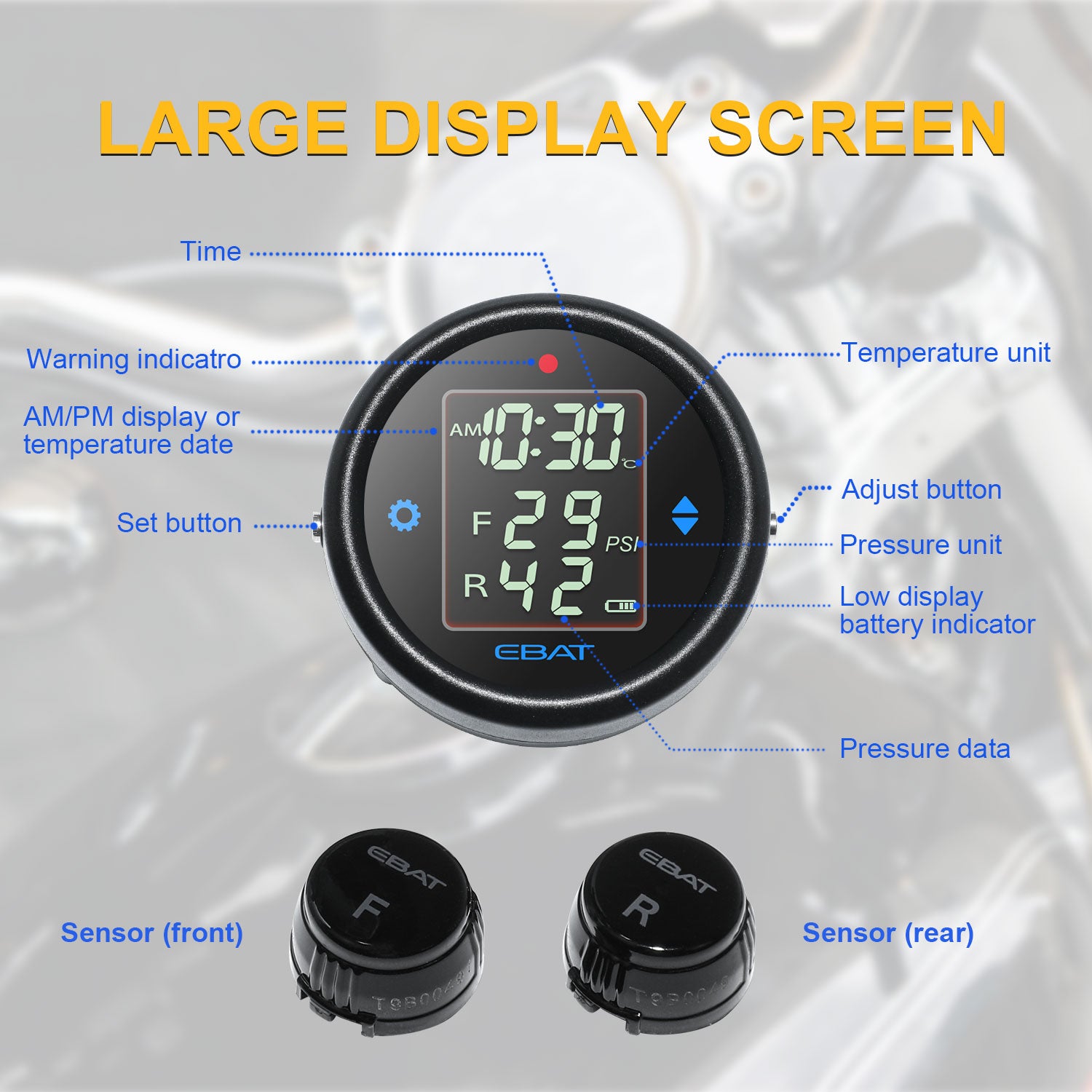 STEELMATE Universal Motorcycle LCD Screen Tire Pressure Monitor System ...