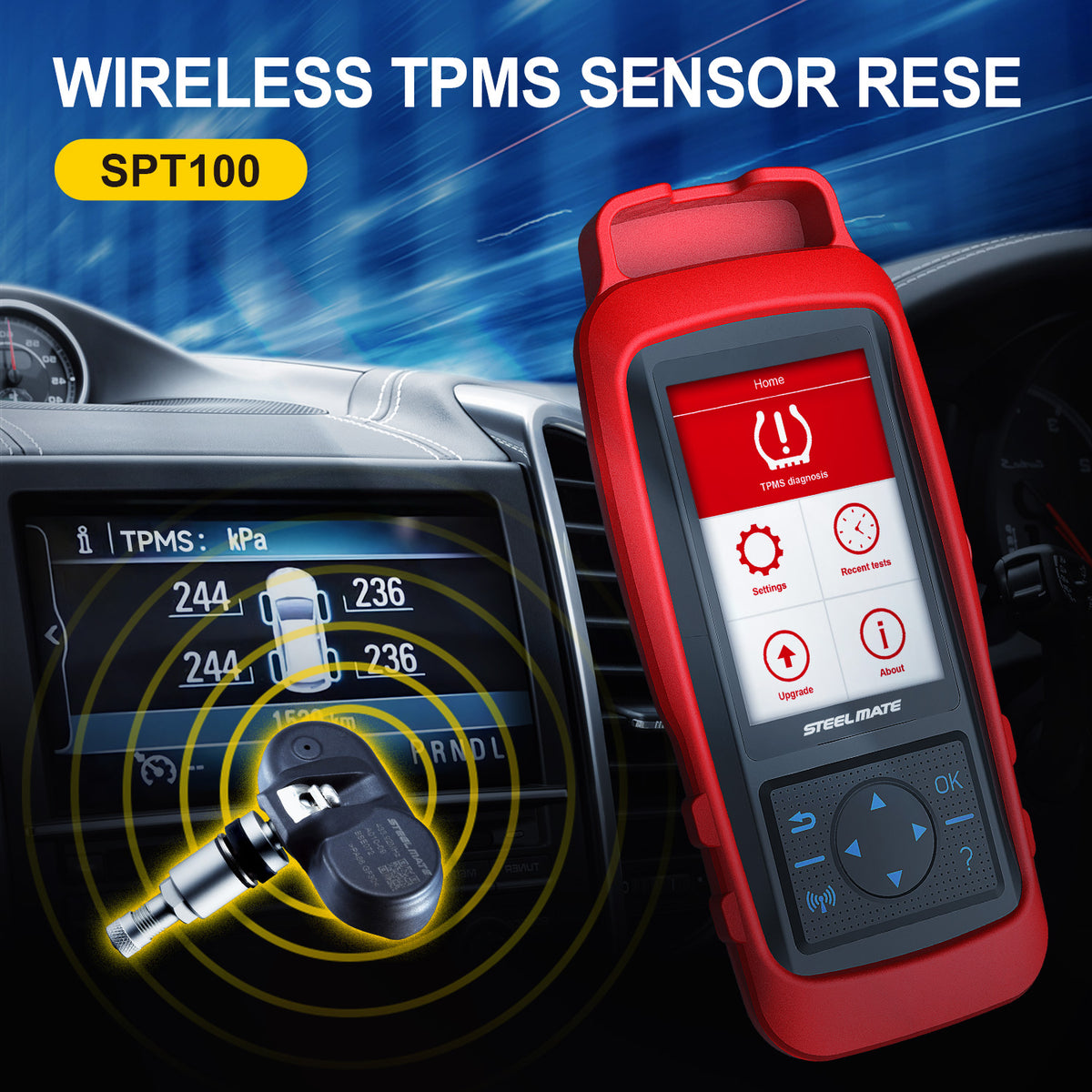 STEEL MATE SPT100 TPMS Relearn Tool, Steelmate Tire Pressure Monitor S ...