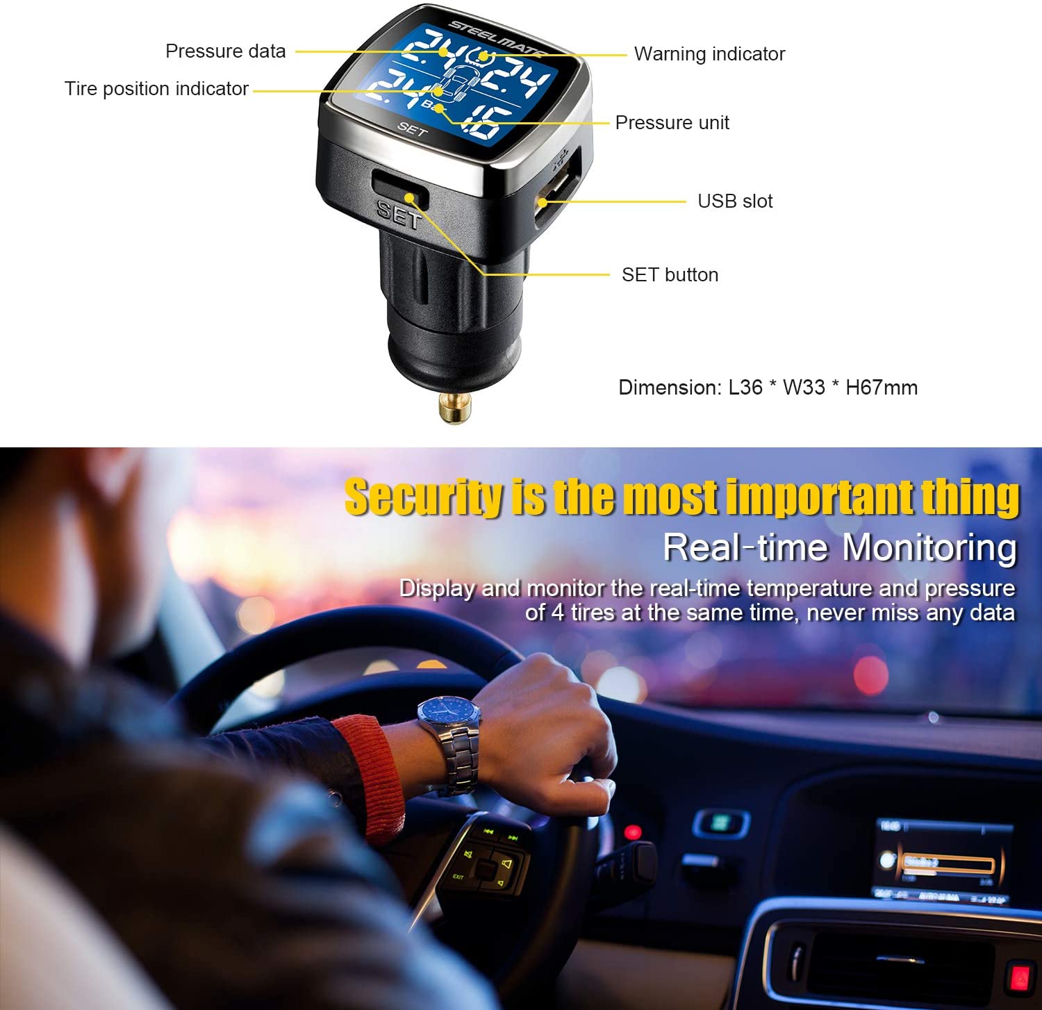 STEELMATE Universal Wireless Tire Pressure Monitoring System (TPMS ...