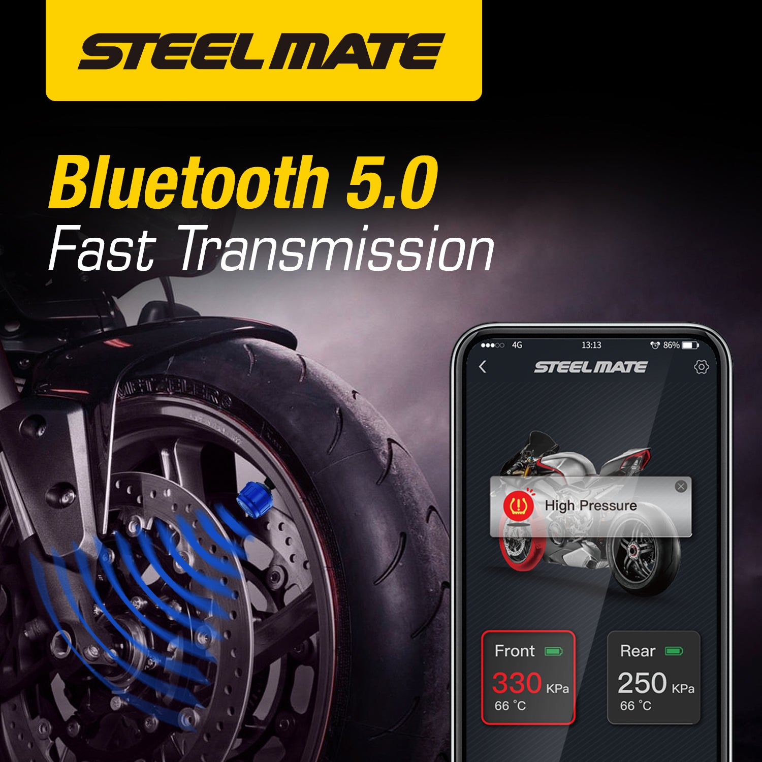 STEEL MATE 2pcs Bluetooth 5.0 Tire Pressure Monitoring System, Steelma ...